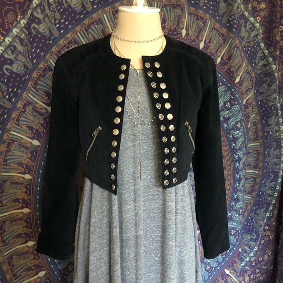 Chia | Jackets & Coats | 9s Vintage Chia Black Suede Crop Silver Jacket Xs | Poshmark